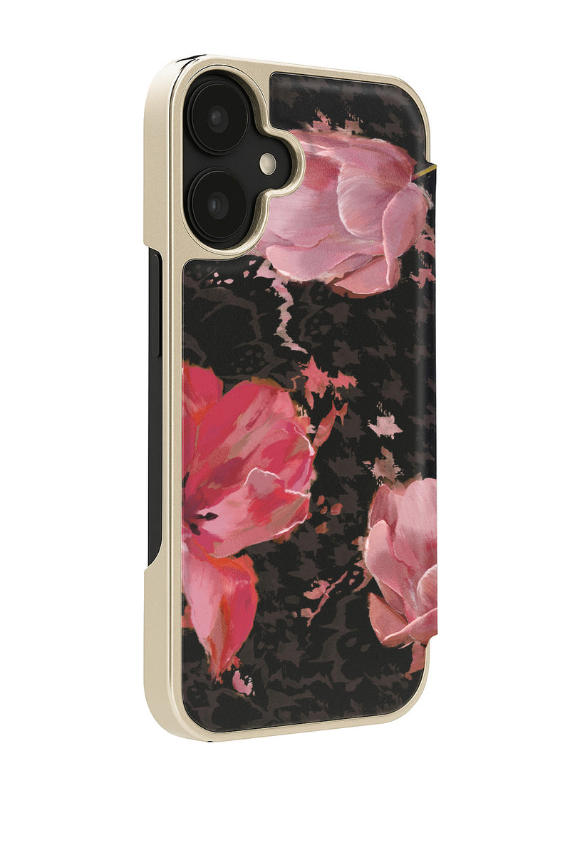 Ted Baker Pink Tulip Mirror Folio Phone Case for iPhone 17 Gold Shell ...